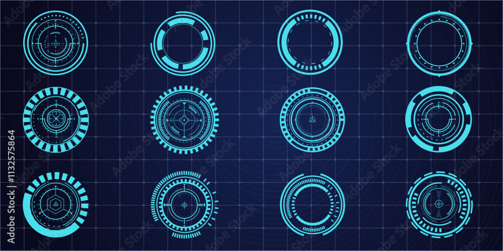 Hud aim pointer optical target, Futuristic focus range indicators ...