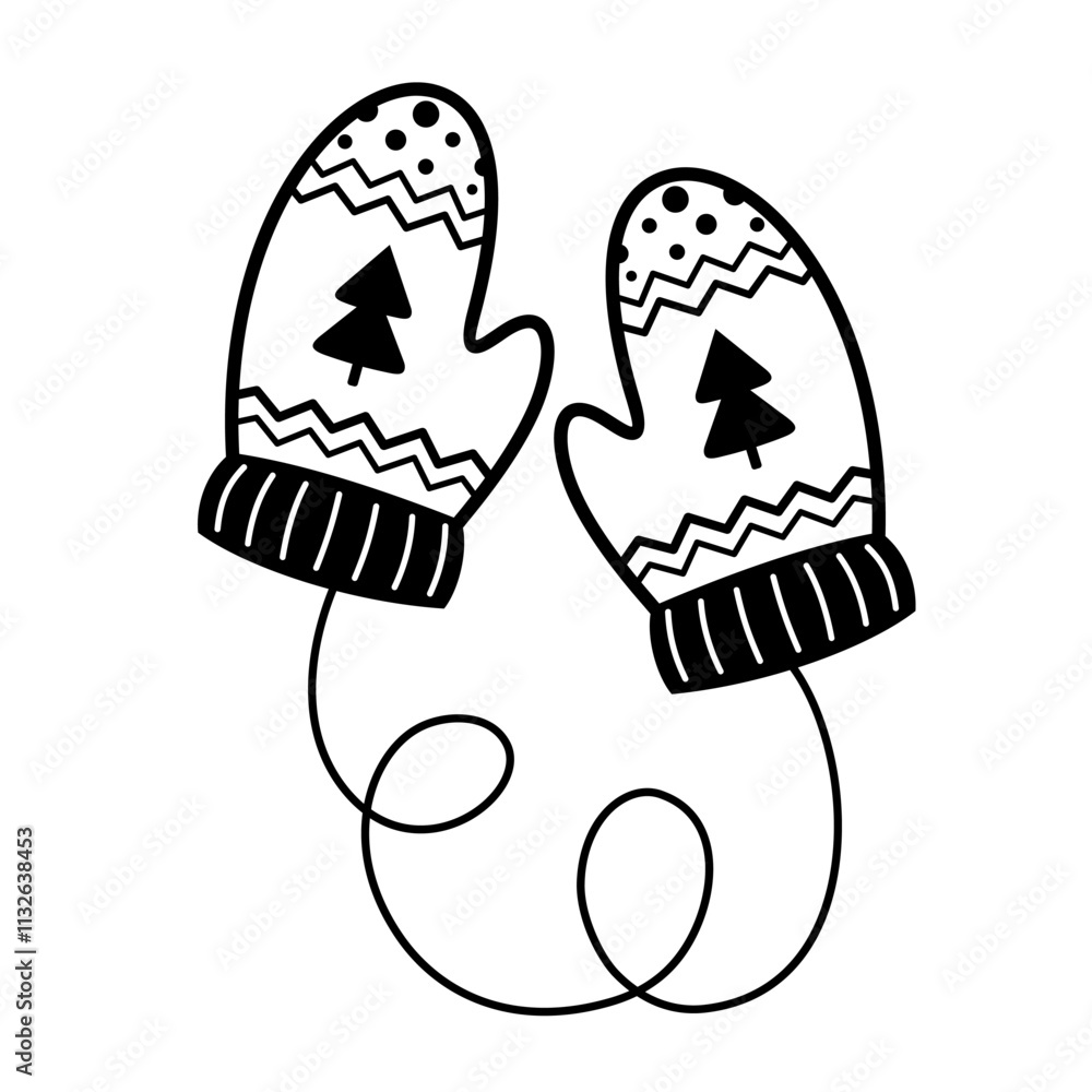 Winter mittens clipart. Black and white mittens doodle. Cute hand draw ...
