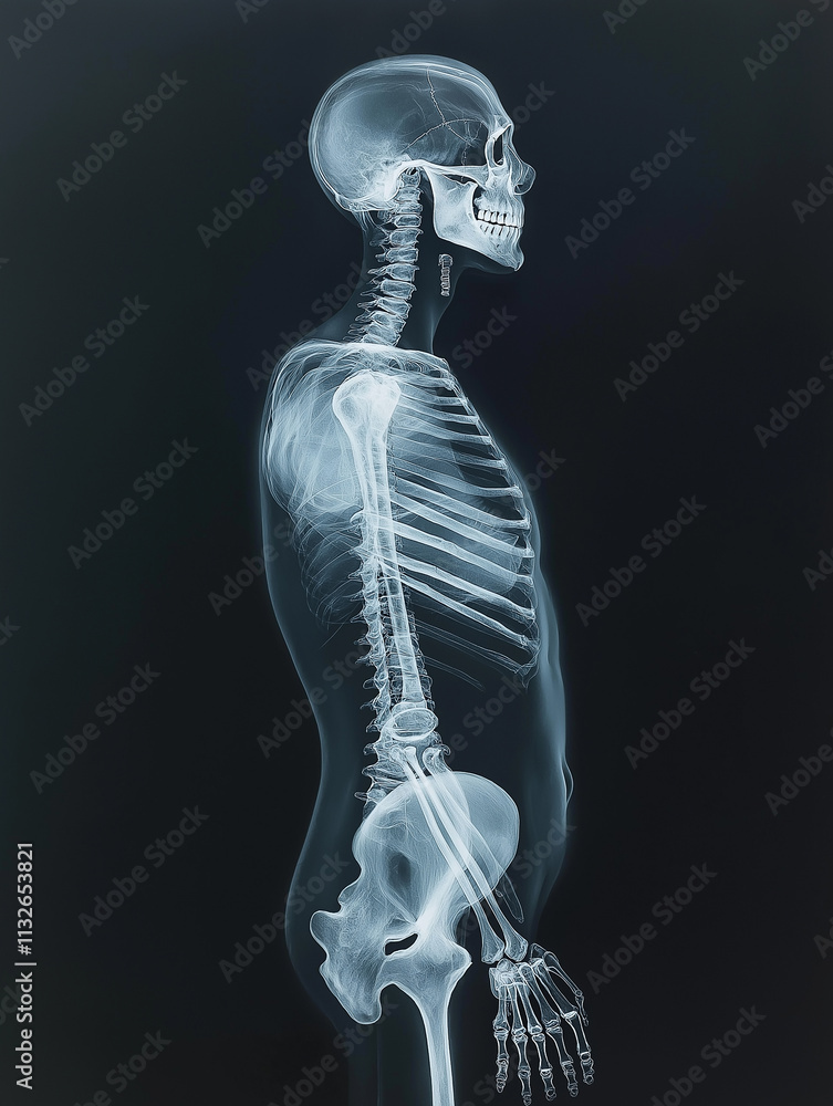 An X-ray of the fullbody, profile view, side shot, X-ray film style ...