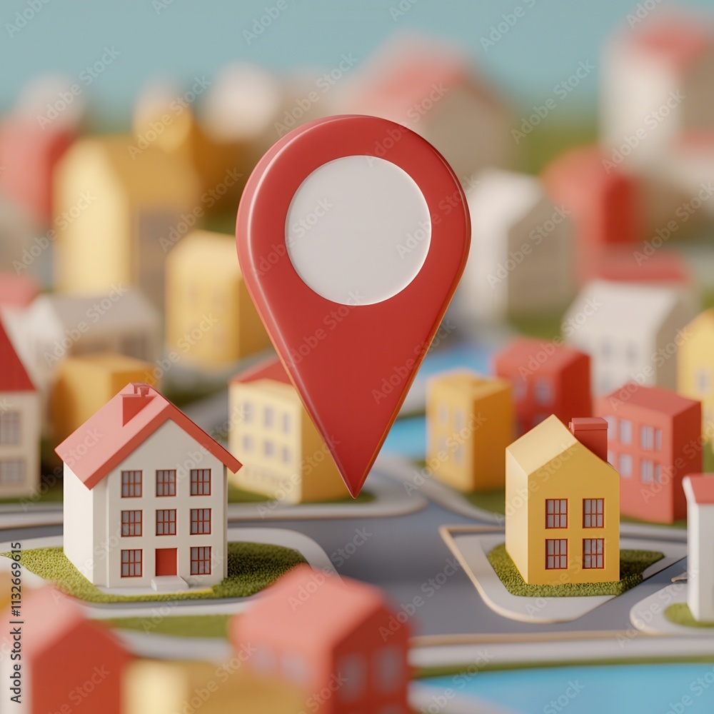 Property compliance concept. 3D city landscape with a prominent ...