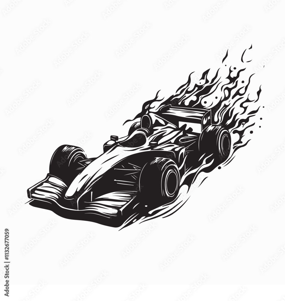Formula 1 Racing Car with Blazing Fire Trails Behind Vector ...