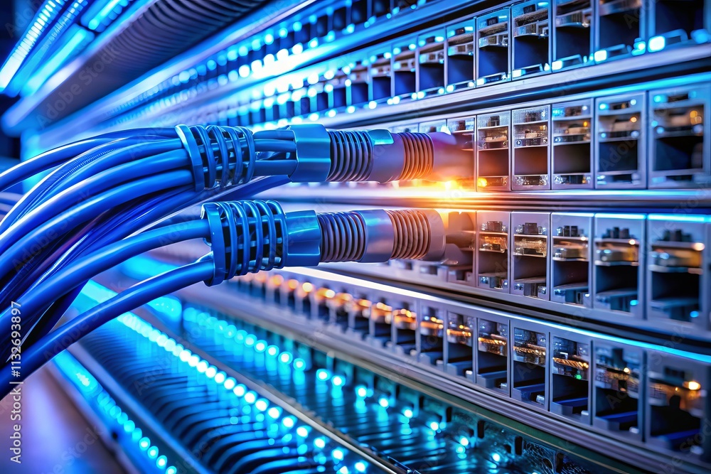 Network Switch Cable Jack Connection, Ethernet Port, Data Center, LAN Cable Stock Illustration ...