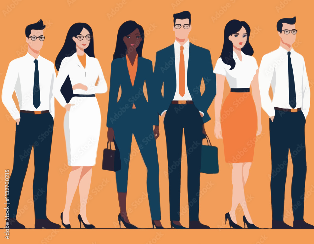 Business team. Vector illustration in simple flat style of diverse ...