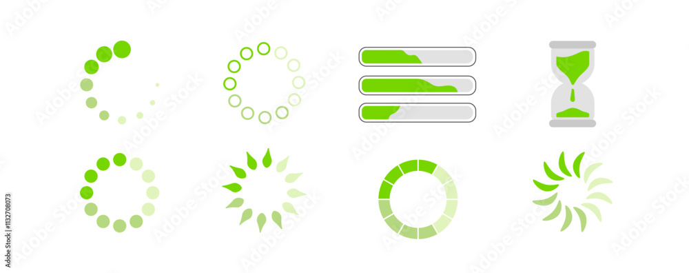 Collection of green loading animations and progress bar icons ...
