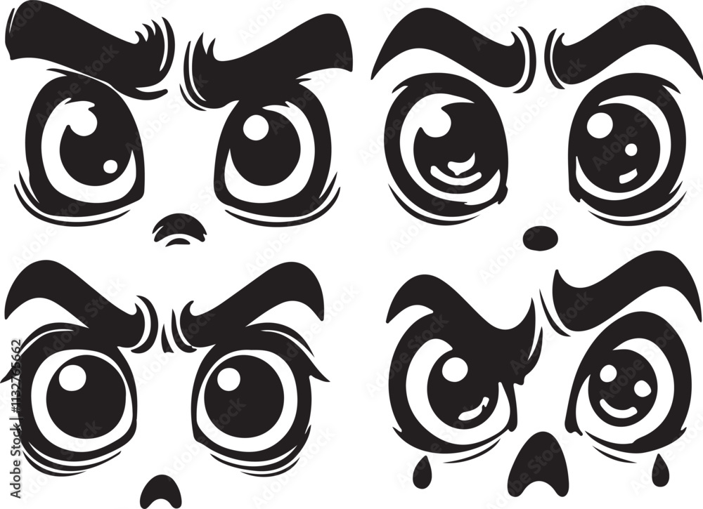 Cartoon emoji vector. Cartoon eyes. Comic eye staring gaze watch, funny ...