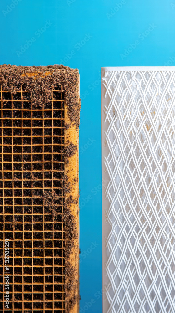 Furnace furniture. Dirty and clean air filters side by side showcasing ...