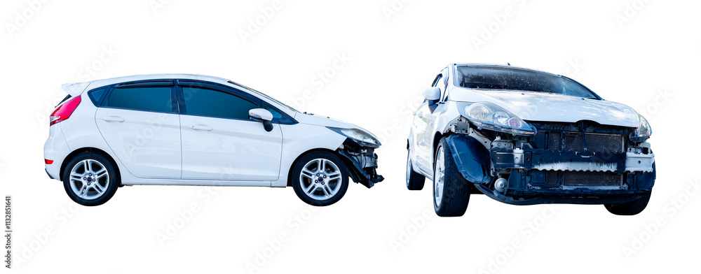 Car Crash, Full body front and side view of white car get damaged by ...