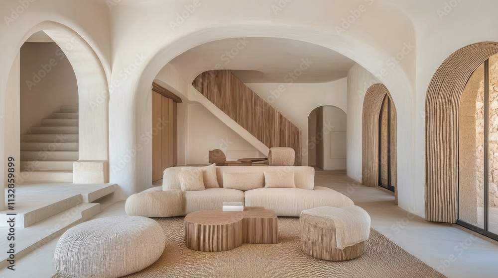 Sleek, modern living room with monochromatic decor, white space, and ...