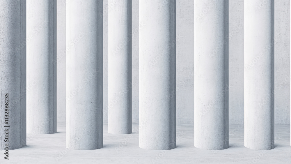 A series of monumental white concrete columns stand in perfect ...