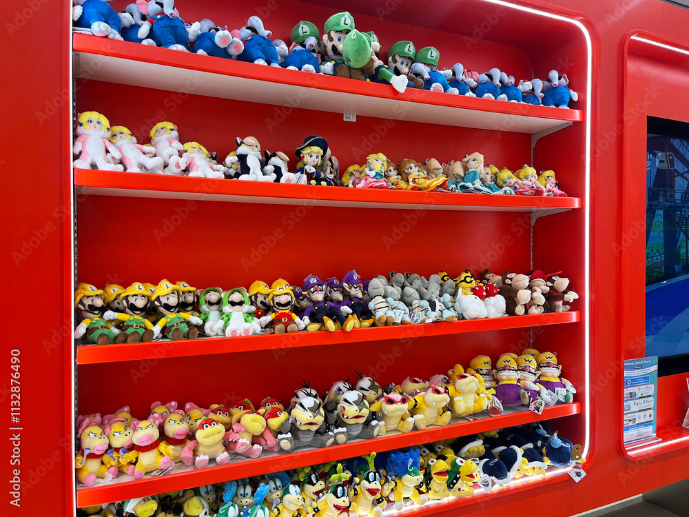 many plush dolls characters from Super Mario Bros game from Nintendo ...