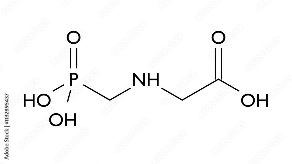 glyphosate molecule, structural chemical formula, ball-and-stick model ...