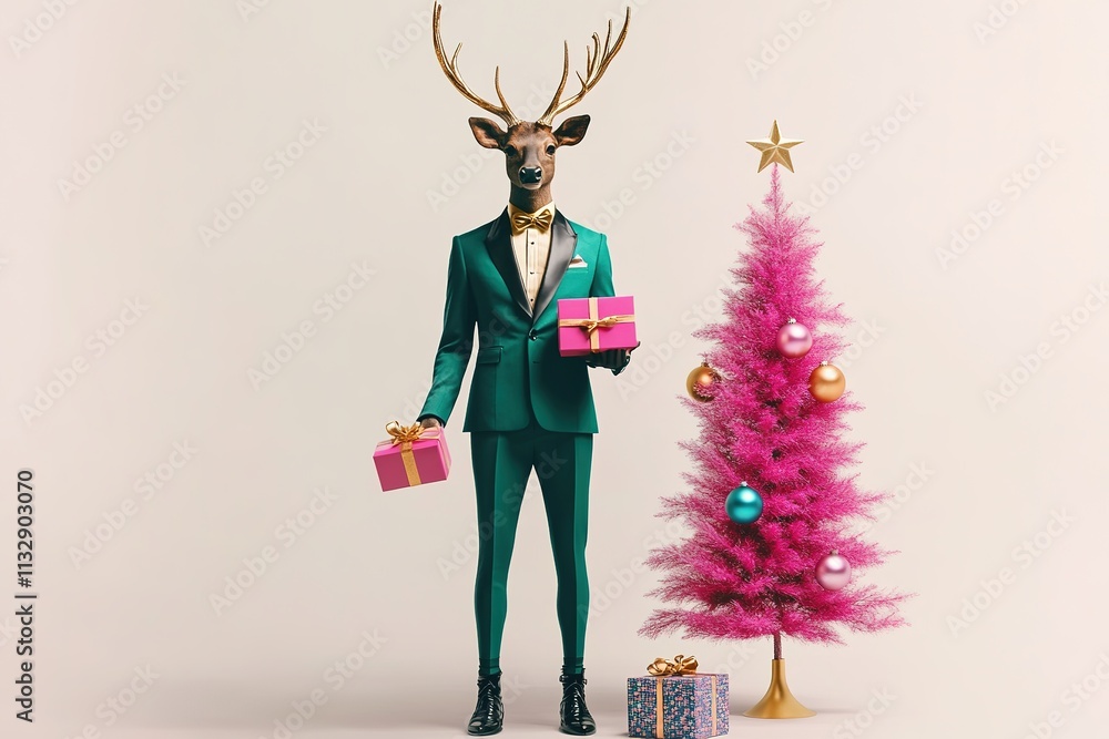 ultra-fashion deer standing upright in human form dressed in sleek ...