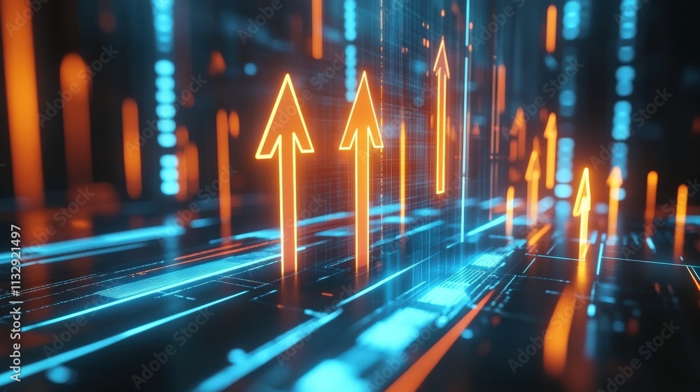 Dynamic digital arrows indicating growth in a futuristic environment ...