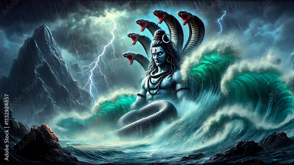 ภาพถ่าย Stock Divine Lord Shiva in Cosmic Meditation. Hindu deity Shiva ...