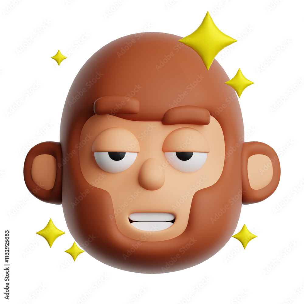3d cool monkey with sparkles emoji icon. Cartoon animal with shining ...