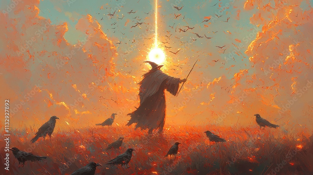 Eclipsed Sorcery, a mystical wizard conjuring spells amidst a shadowy ...