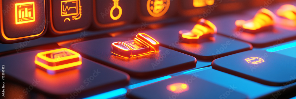 A cyber fitness app interface icon with gamification elements ...