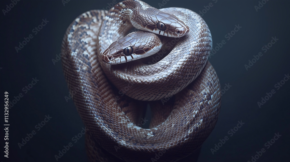 Coiled snakes intertwined in striking pose, showcasing their scales and ...