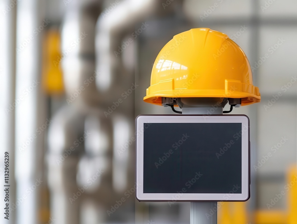 health warning concept. A close-up of a factory safety monitoring ...