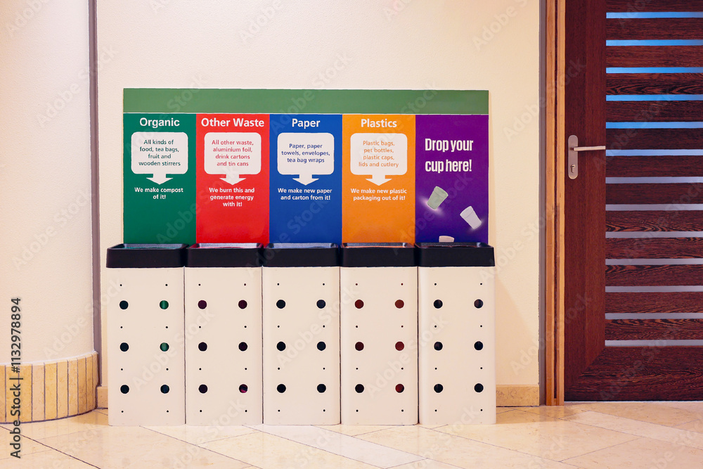 Modern trash bins for waste segregation. Separate waste collection in ...