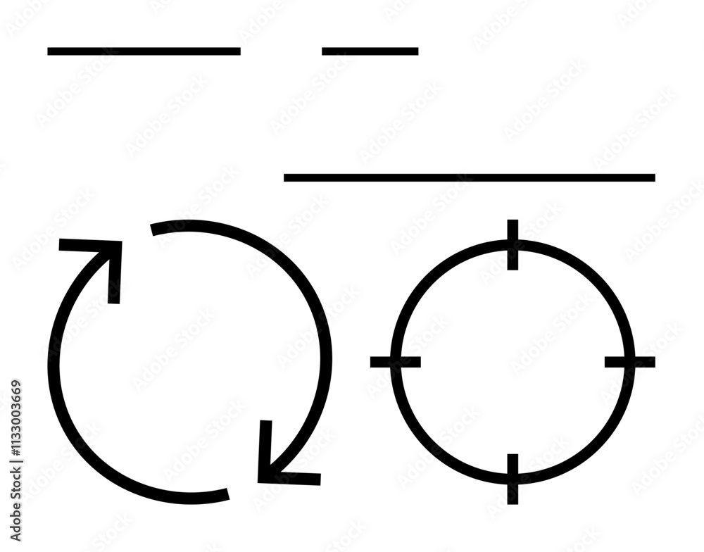 Straight lines, circular arrows indicating rotation, circle with ...