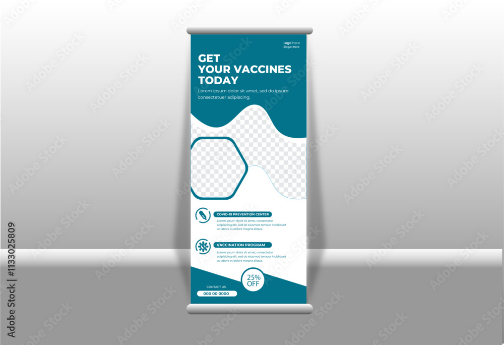 Corporate rollup banner template, advertisement, pull up, polygon ...