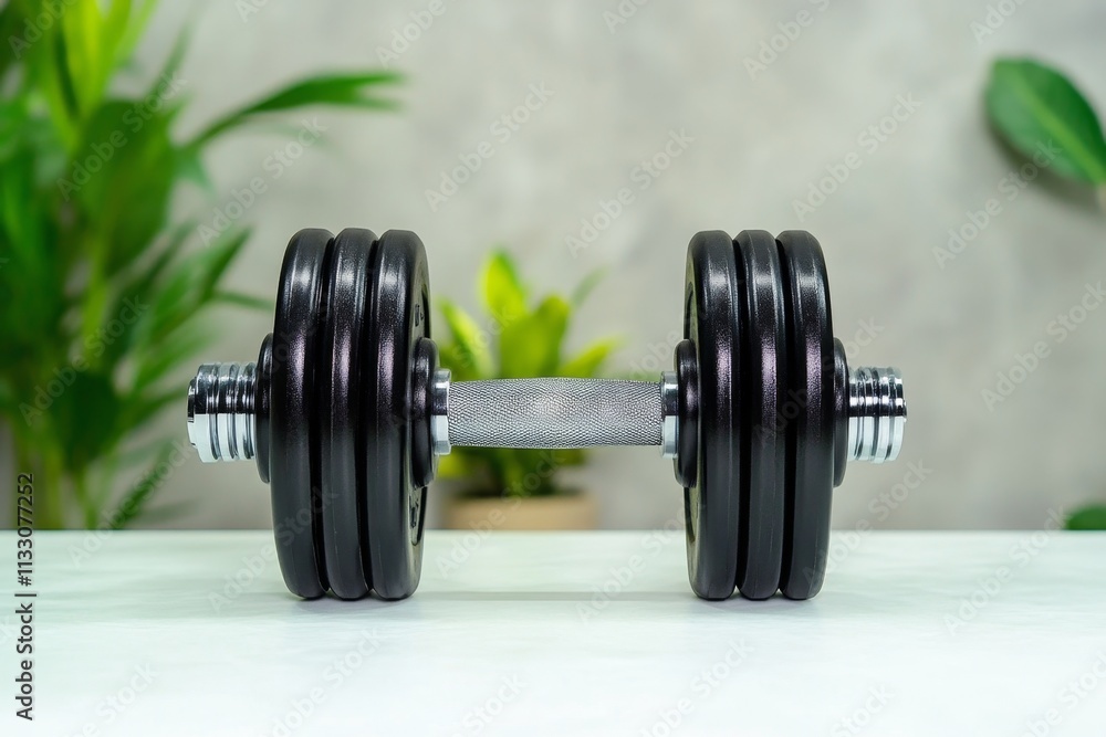 An adjustable weight dumbbell set, showing the weight-changing ...