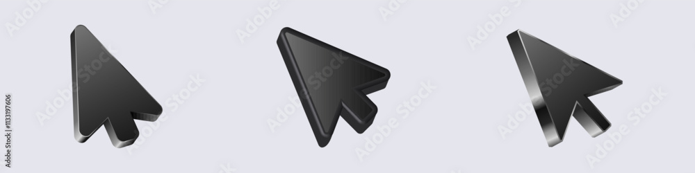 Three black 3d arrow cursors are displayed, each shown from a unique ...
