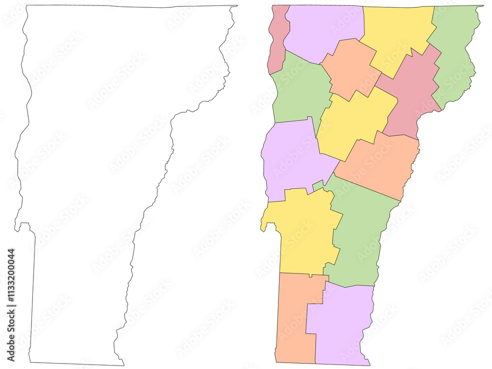 Vermont administrative map, Vermont outline and counties state map set ...