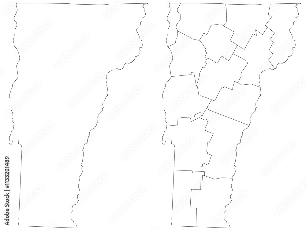 Vermont administrative map, Vermont outline and counties state map set ...