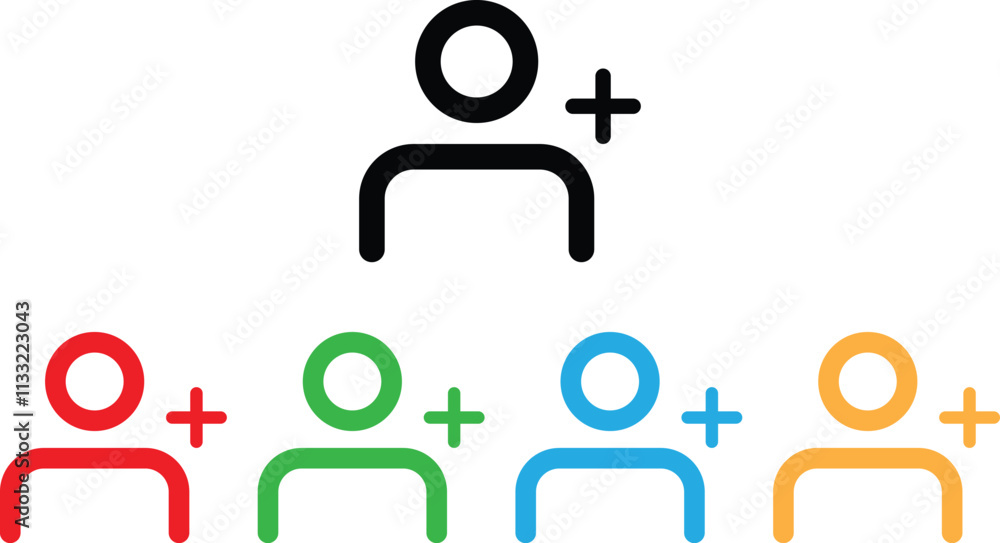 Colorful add user icon set in five colors . Add friend icon with plus ... Colorful add user icon set in five colors . Add friend icon with plus ...