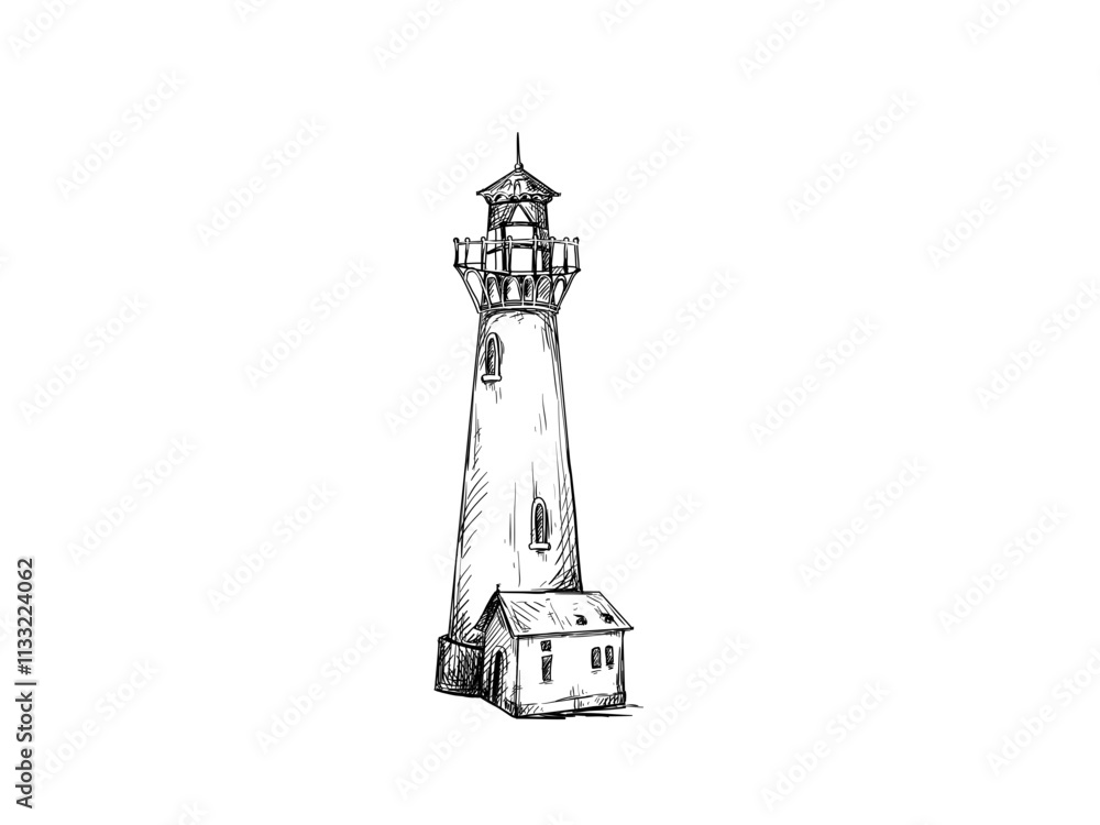 lighthouse sketch illustrator isolated on white background Stock Vector ...
