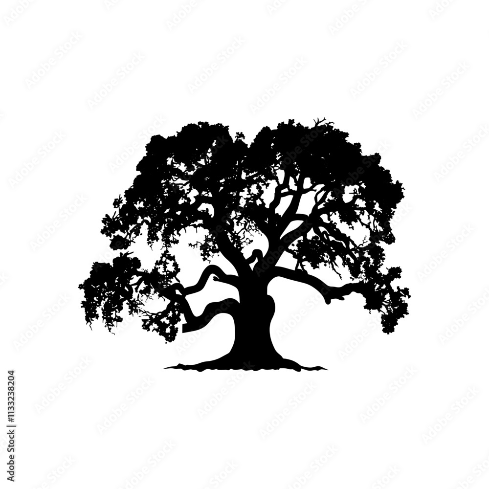 oak tree silhouette vector illustrations. black oak tree isolated on ...