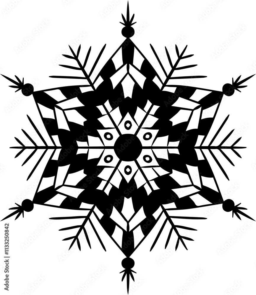 Snowflake Mandala isolated design element, geometric line graphic ...