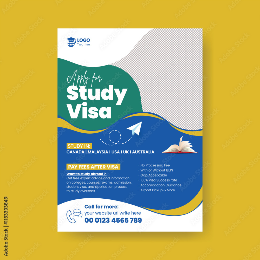 Study abroad editable print flyer or poster template, student visa ...