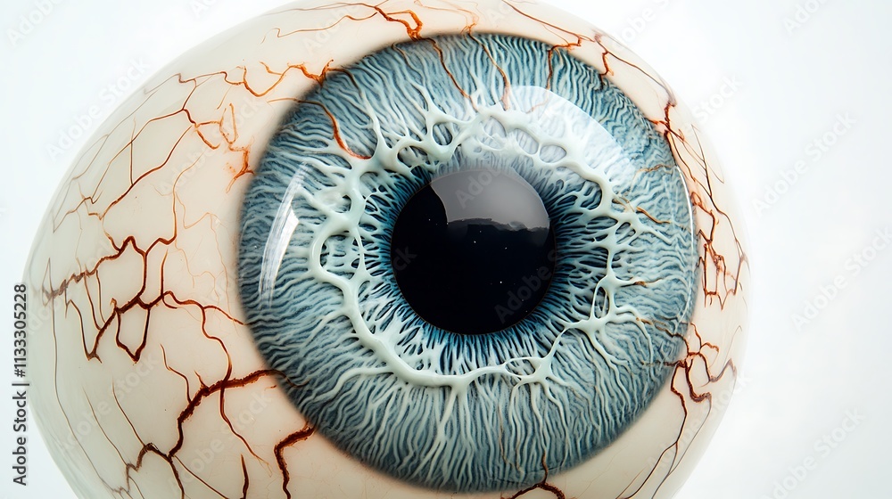6. A close-up of an eyeball showing detailed veins and clear separation ...