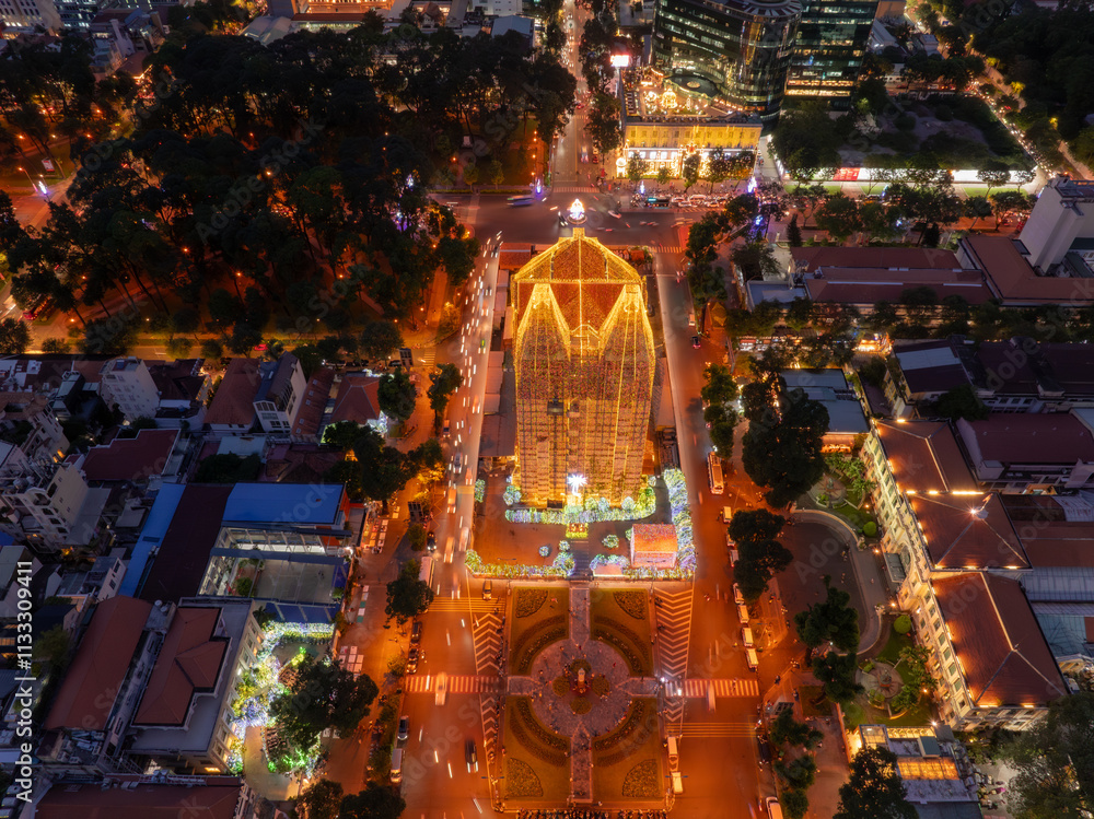 Aerial view of Notre Dame Cathedral or Duc Ba church, special worship ...