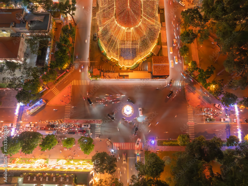 Aerial view of Notre Dame Cathedral or Duc Ba church, special worship ...