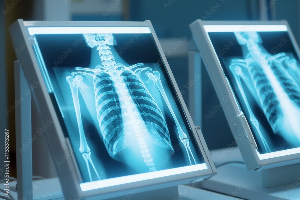 Detailed Examination of X-ray Images Displaying Human Skeleton, Ribs ...