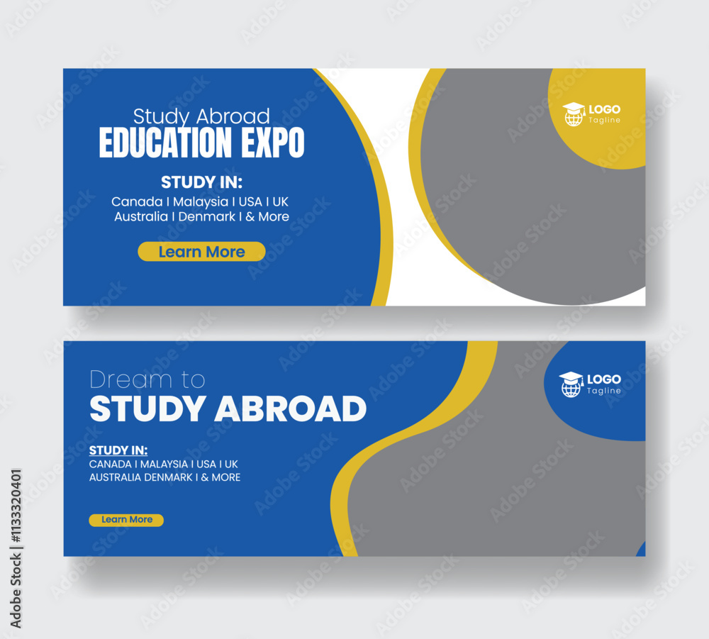 Study abroad horizontal web banner editable template , education social ...