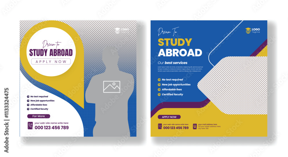 Study abroad editable social media posts banner, ads template, student ...