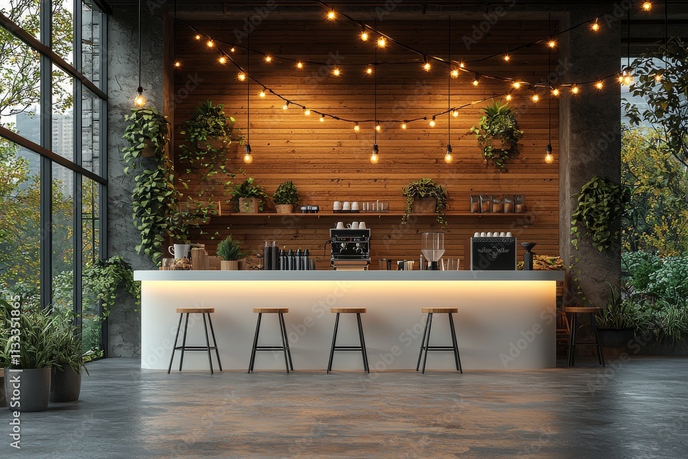 Mockup of a street food cafe design for a coffee shop presentation ...