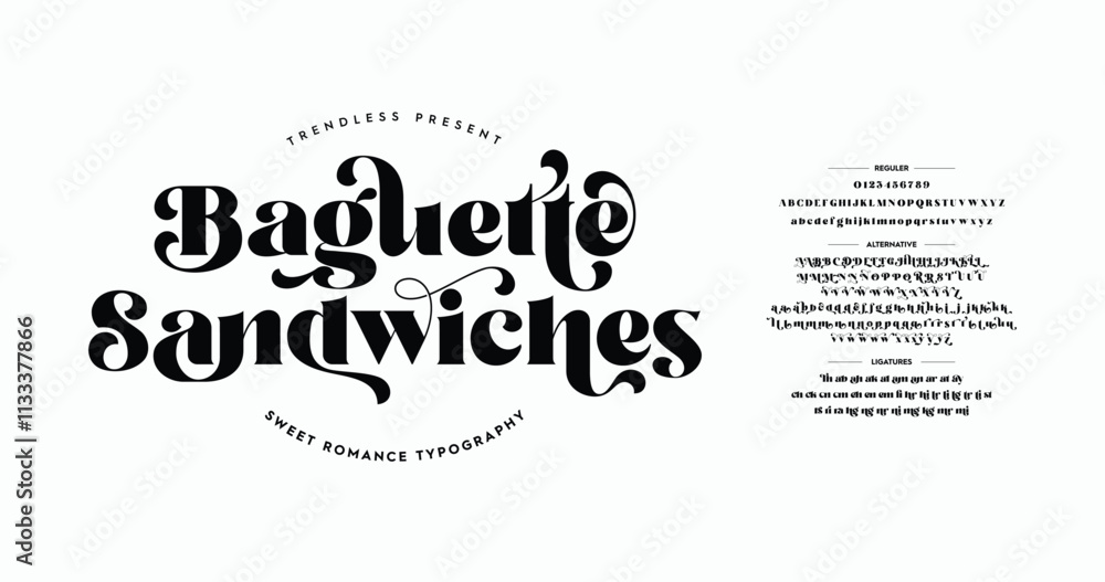 Baguette Sandwiches: Romance Elegant typeface design. Classic ...