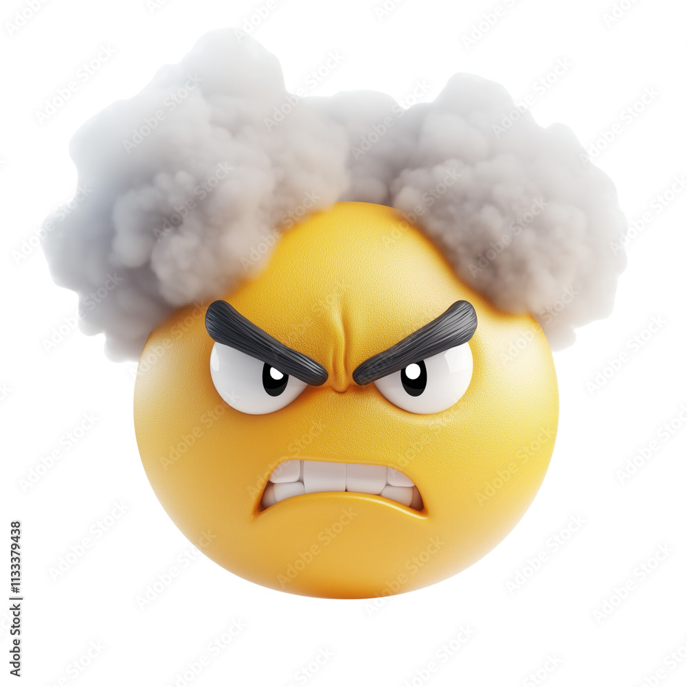 3D angry face emoji with smoke coming out of its ears isolated on a ...