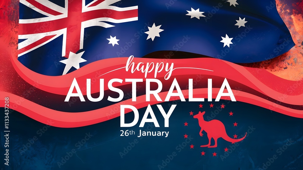 Happy Australia day lettering. Map of Australia with flag. 26 January ...