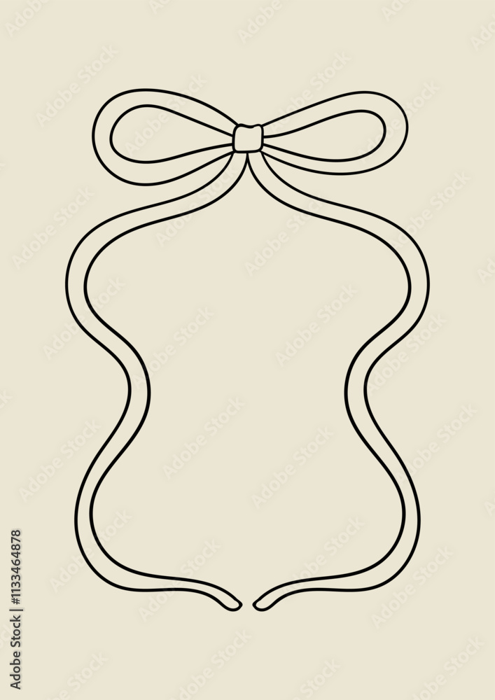 Wavy frame with a bow. Vector outline illustration in coquette ...