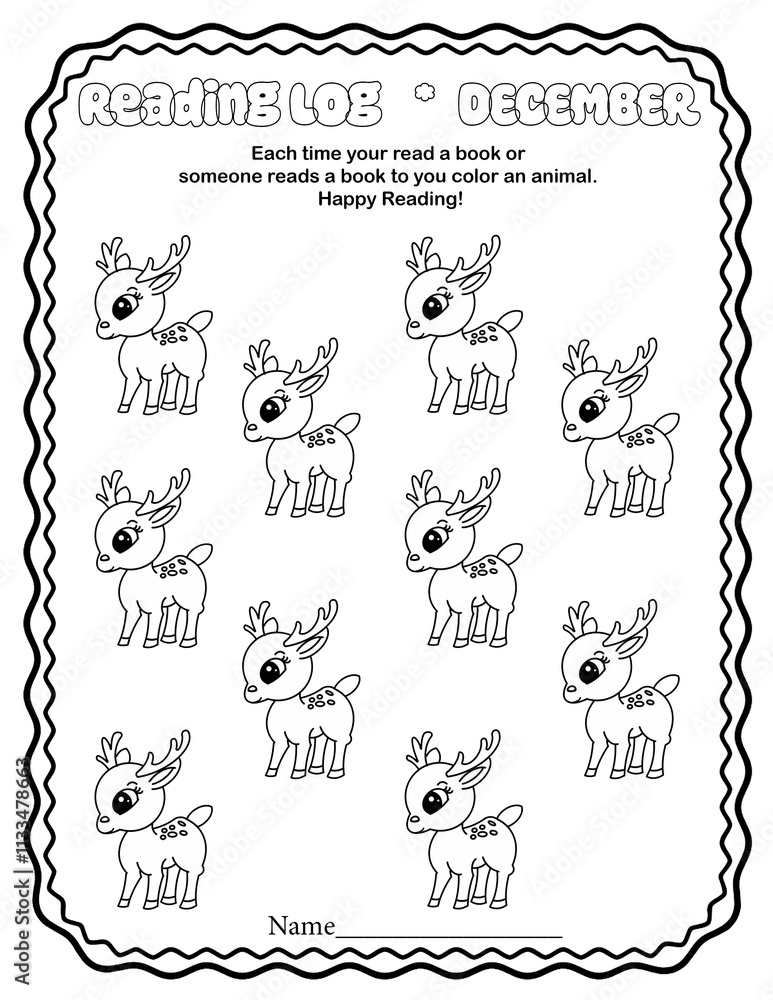 Reading Log Coloring Page: Color an Animal for Each Book deer Stock ...