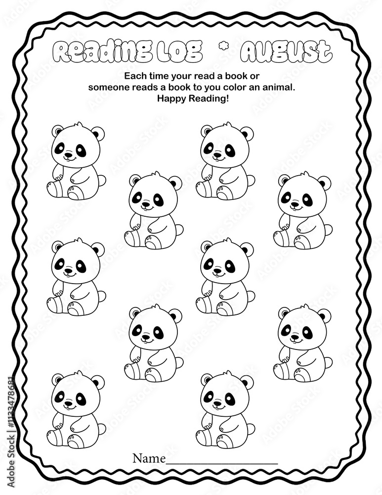 Reading Log Coloring Page: Color an Animal for Each Book panda Stock ...