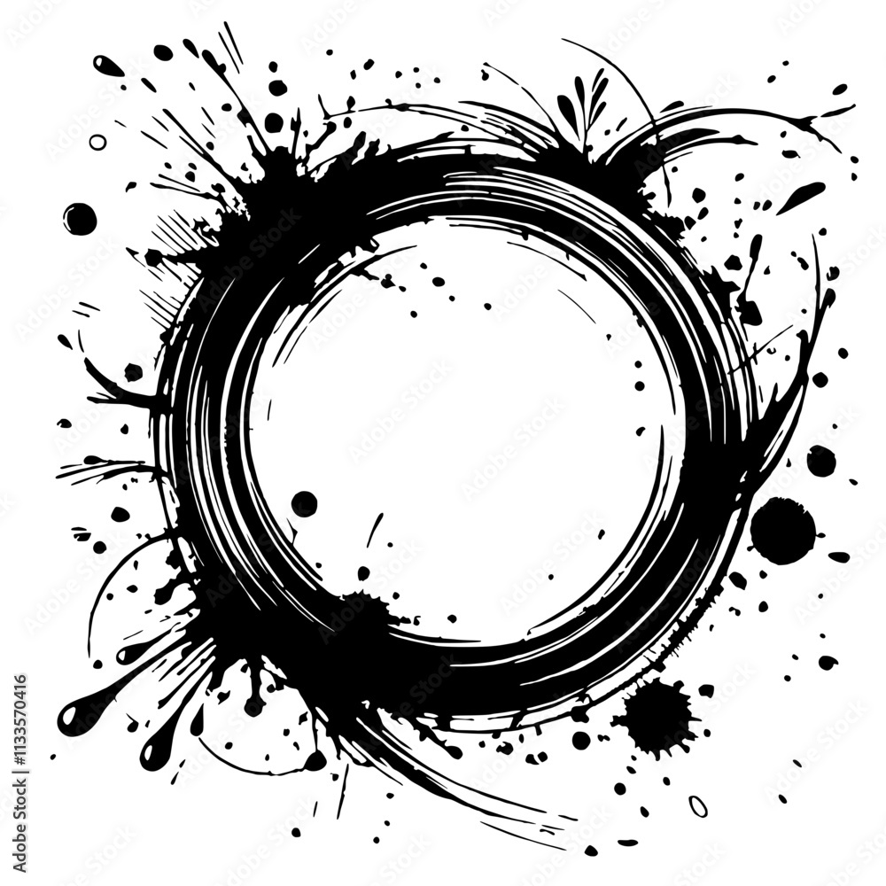 Abstract Circular Ink Spatter: A bold and expressive circular ink ...