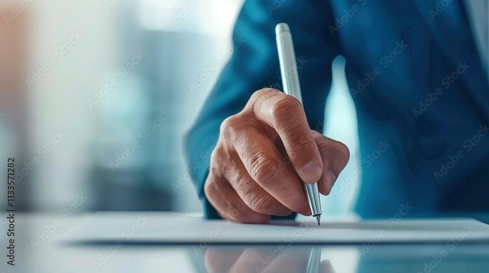 A businessman engages with a virtual checklist survey, enhancing ...